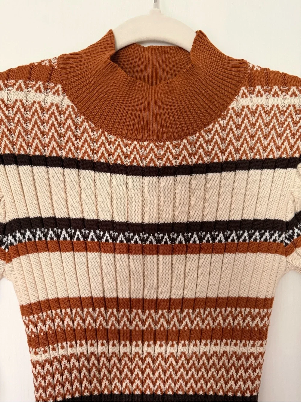 Dresses | Striped Ribbed Knit Midi Dress In Rust Cream Brown Black ...